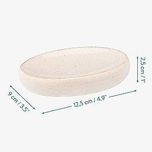 Navaris Ceramic Bathroom Accessories Set (3 Pieces) - Includes Soap Dispenser, Toothbrush Holder, Soap Dish - Modern Bath Accessory Holders - Sand