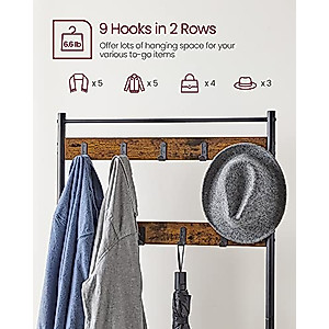 VASAGLE Coat Rack, Hall Tree with Shoe Storage Bench, Entryway Bench with Shoe Storage, 3-in-1, Steel Frame, for Entryway, 12.6 x 27.6 x 69.8 Inches, Industrial, Rustic Brown and Black UHSR41BX