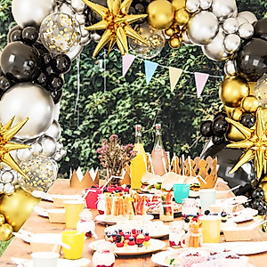 Deiiom Black Gold Balloons Arch Garland Kit-Metallic Silver Balloon Chrome Latex Balloon Gold Explosion Star Foil Balloon 151Pcs for Birthday,Graduation,Gender Reveal,Baby Shower Party Decorations.