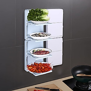 CHEZHEYER Wall Mounted Strong Adhesive Foldable Floating Shelf Rack for Food Preparation & Work; Punching-Free Storage Rack for Kitchen, Dining Room (Light Blue)