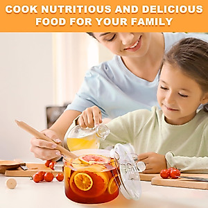 Glass Cooking Pot with Lid and Serving Bowl Set (64OZ/1.9L) - Durable Glass Simmer Pot for Stove Top - Clear Pots for Cooking, Potpourri, Pasta, Soup, Ramen, ect (Comes with Silicone Trivet Mat)