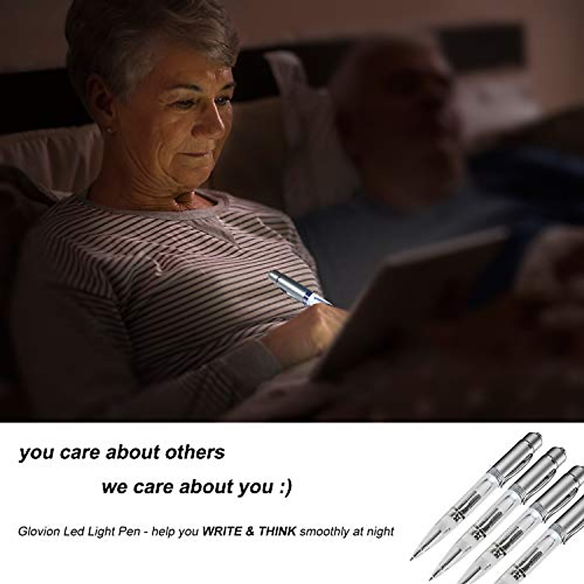 Glovion LED Pen Light, LED light Writing Pens -Powered Black Ink Penlights -(White/Red/Blue/Green Color)-Pack of 4 Pens