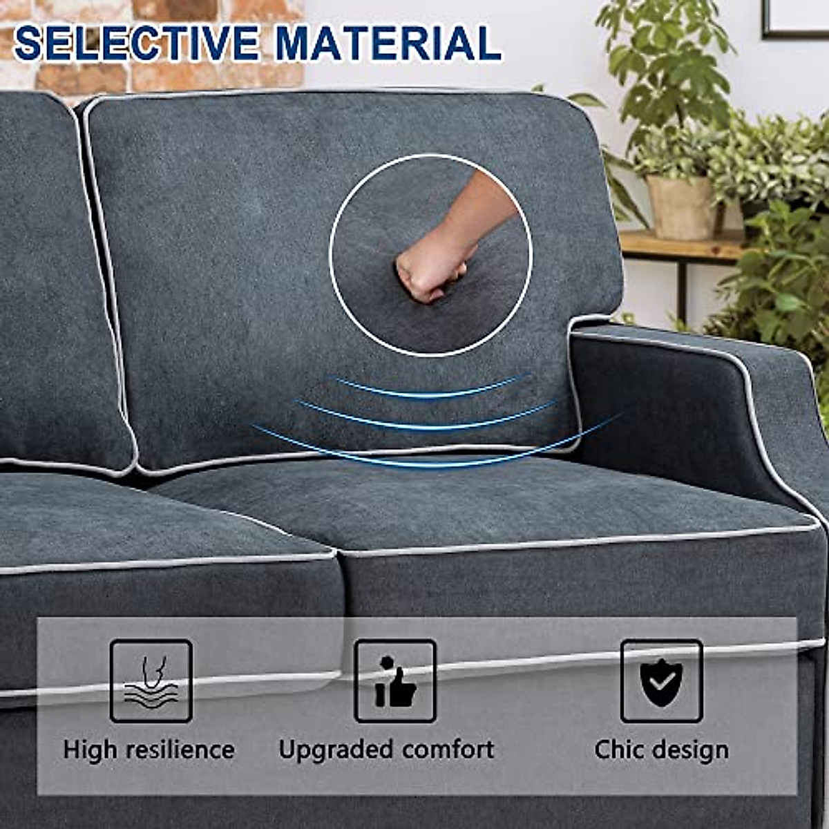 Shintenchi 56”Small Modern Fabric Sofa Couch,Mid Century Linen Upholstered Fabric 2-Seat Sofa Loveseat Furniture with Pillow for Small Living Room, Apartment, Small Space, Dark Gray