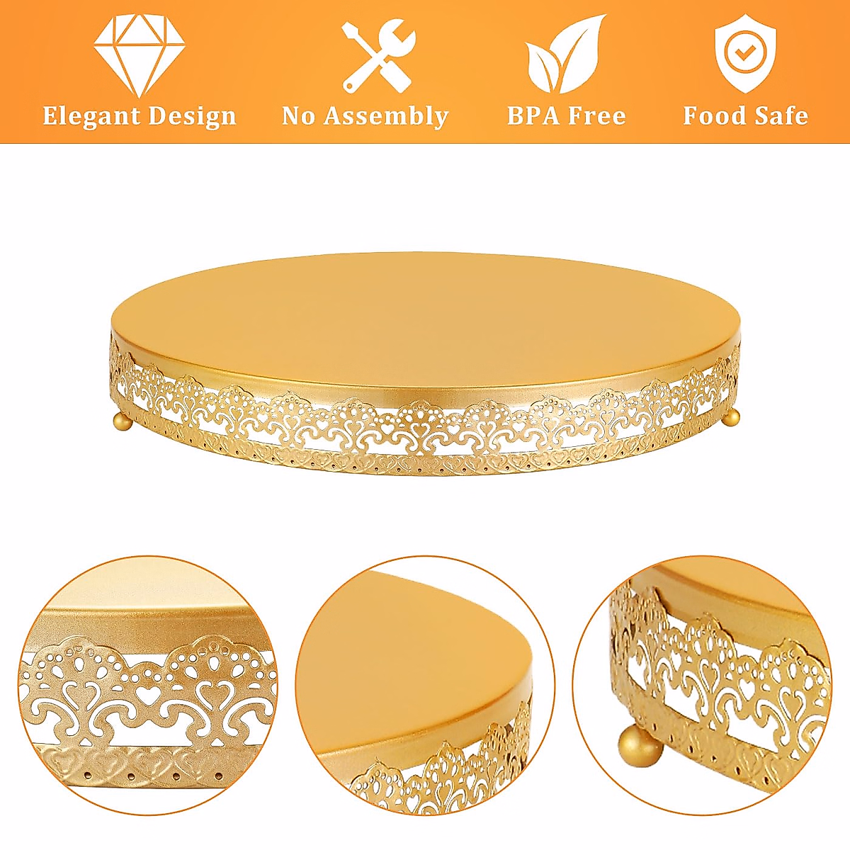 ALEXPRE 16" Cake Stand, Round Metal Large Cake Stand Dessert Display Stand Lace Wedding Cake Stand with Cake Cutting Set for Brithday Party Celebration Baby Shower Dessert Cupcake Display Plates(Gold)