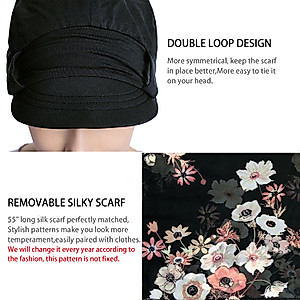 JarseHera Chemo Hats for Women Bamboo Cotton Lined Newsboy Caps with Scarf Double Loop Headwear for Cancer Hair Loss (2 Pair,Black+Light Gray)