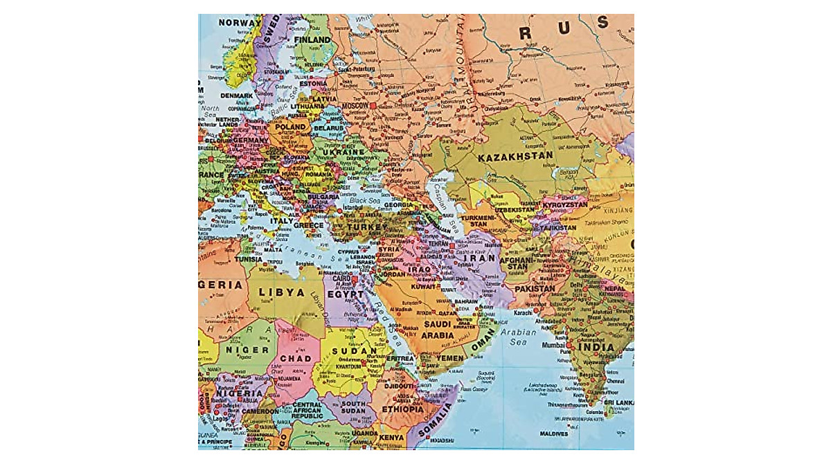 Large Laminated World Map Poster with Flags - 23x33