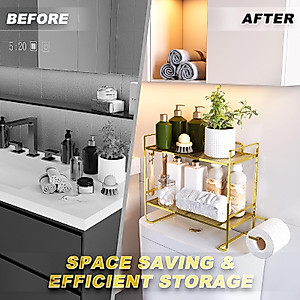 GAOKASE Over The Toilet Storage, 2-Tier Over Toilet Bathroom Organizer, Large Capacity, Acrylic Shelves, Thick Material, Rust-Resistant, Perfect for Over The Toilet Shelf, Gold