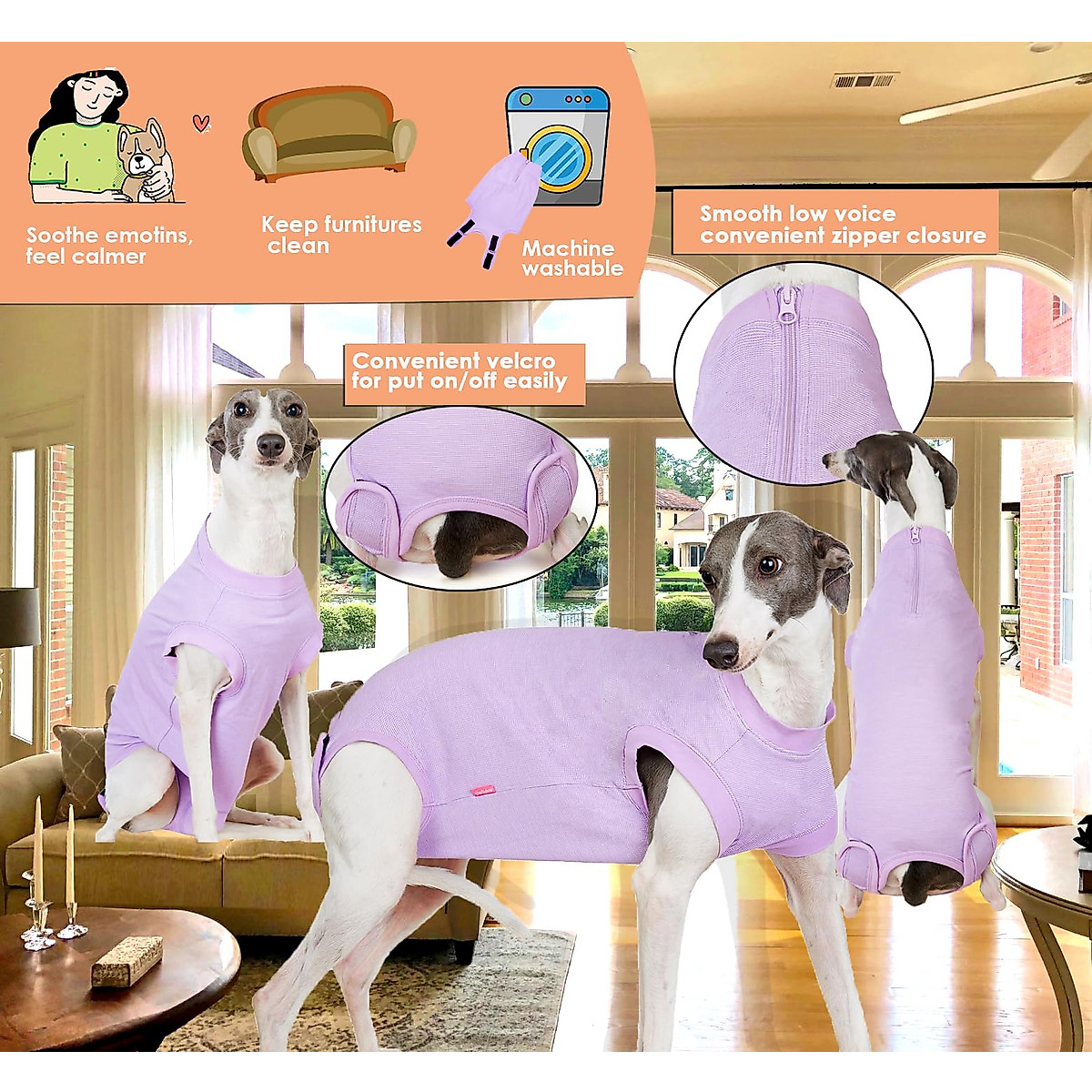 Wabdhaly Dog Surgery Recovery Suit for Small Female Spay,Anti Licking Dog Surgical Recovery Onesie,Fashion Striped Purple XSmall