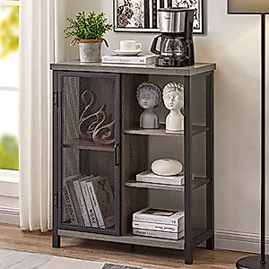 BON AUGURE Farmhouse Coffee Bar Cabinet with Storage, Industrial Sturdy Office Computer Desk, Wood and Metal Furniture Set for Home Office (Dark Gray Oak)