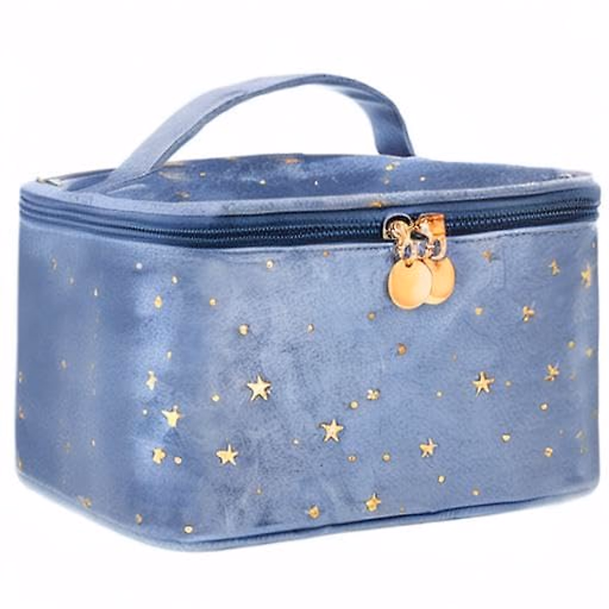 HOYOFO Velvet Makeup Bag with Handle Cosmetic Bags with Makeup Brush Holder Travel Make up Bag for Women, A Blue