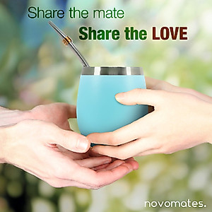 Novomates Yerba Mate Kit Including Double Wall Stainless Steel Mate Tea Cup and Mate Straw – Yerba Mate Cup and Bombilla Mate - Yerba Mate Gourd - Bombilla Mate and Mate Tea Cup 8oz (237ml) (Teal)