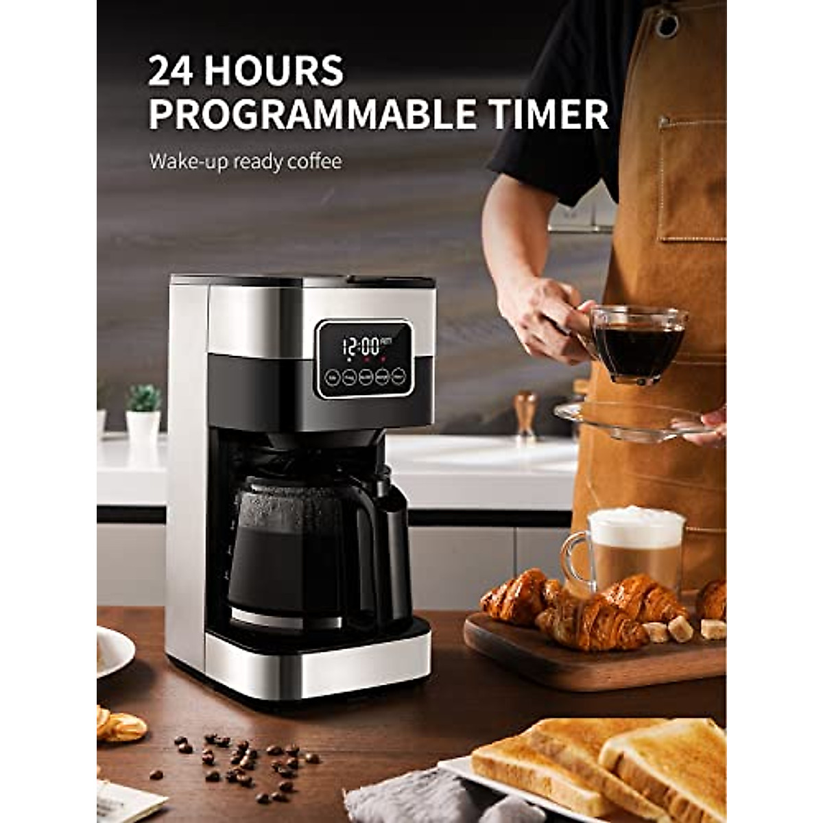 SHARDOR Coffee Maker, 10-Cup Programmable Drip Coffee Machine with Touch-Screen, Pause & Serve, Black & Stainless Steel