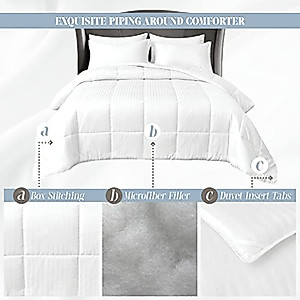 Elegant Comfort Premium Hotel Quality 1200 Thread Count 100% Egyptian Cotton, 3-Piece Stripe Down Alternative Cotton Comforter Set - Box Stitched - Duvet Insert with 4 Corner Tabs, Twin XL, White