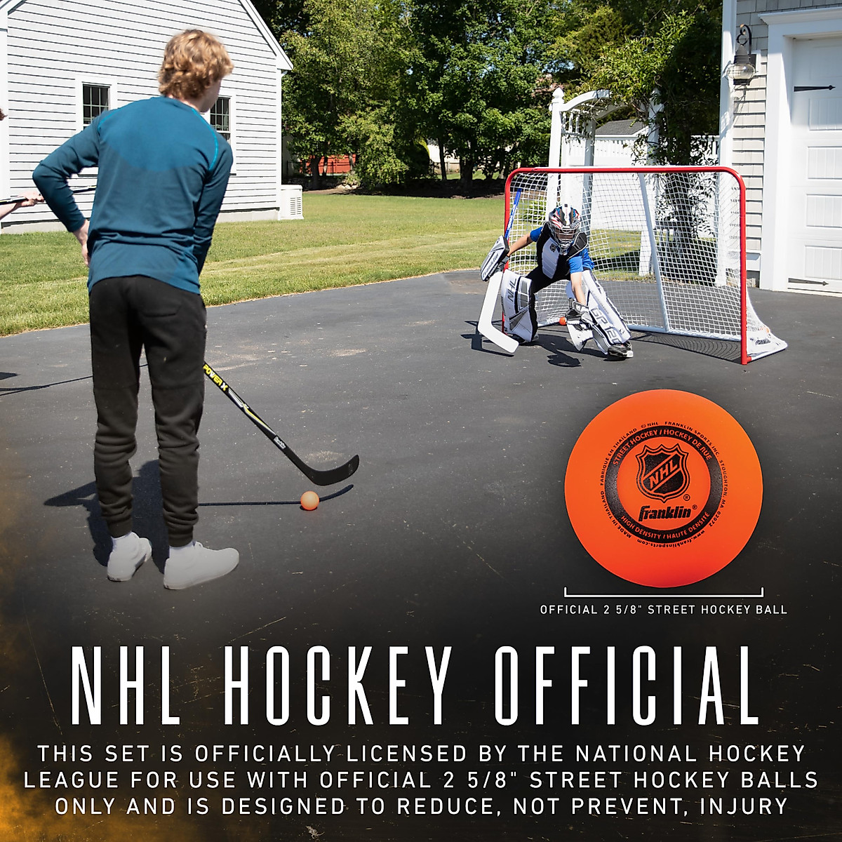 Franklin Sports NHL Kids Street Hockey Goalie Pads Set - Kids Hockey Training Equipment - Includes Block Pad, Catch Glove, and Goalie Pads,Black/White