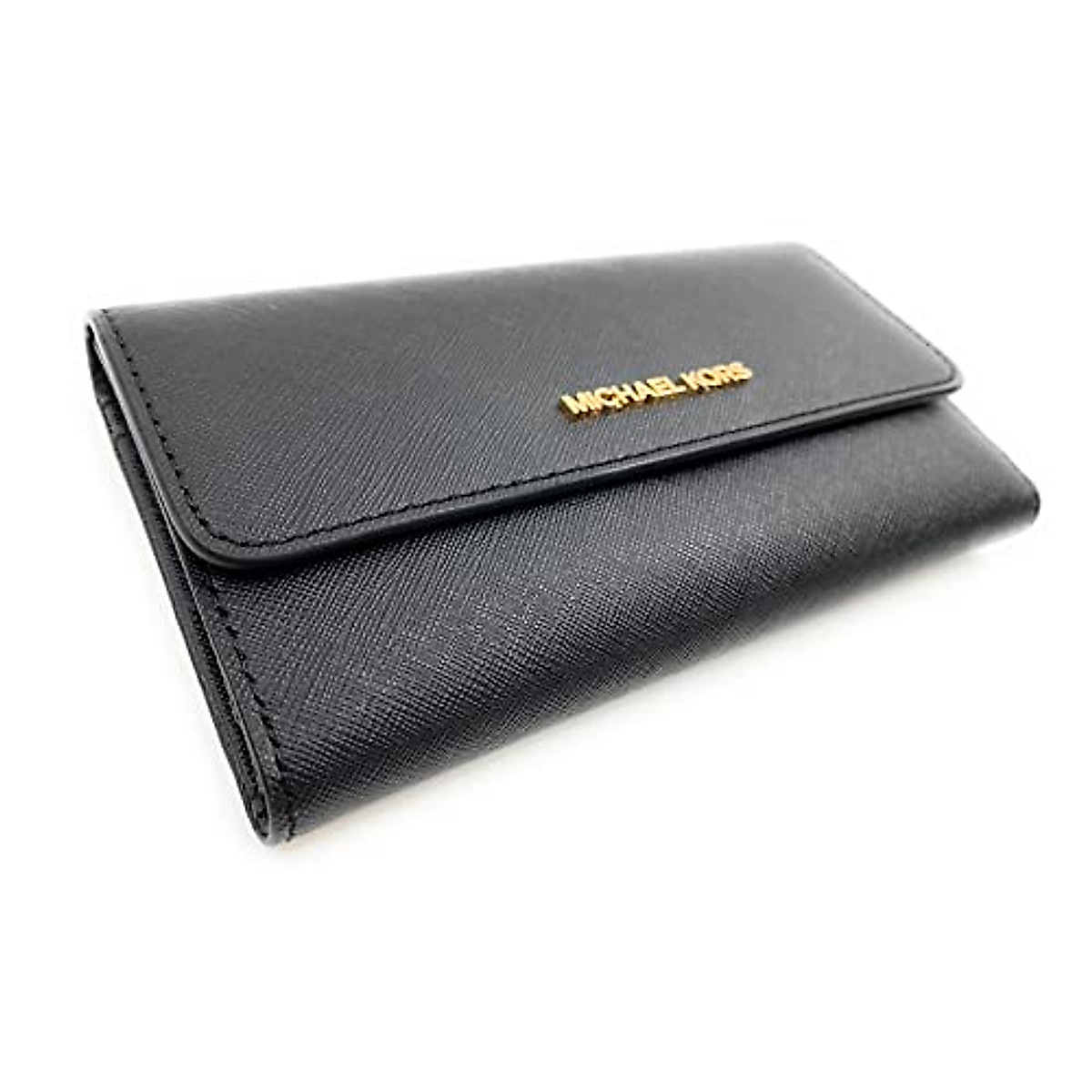 Michael Kors Women's Jet Set Travel Large Trifold Wallet (Black/Gold)