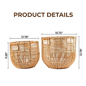 X AVIA HANDICRAFTS Set Of 2 Large Woven Blanket Baskets With Handles | Round Wicker Rattan Storage Floor Baskets for Shoe In Living Room | Extra Big Boho Rattan Laundry Baskets For Pillow, Blanket