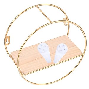 Cabilock 1pc Shelf Book Wood Sculpture Holder Rack Durable Metal Wire Vase Art Golden Wall-Mounted Wrought Room Bathroom Entryway Home Style Round Living Storage Rustic Plant Key Mounted