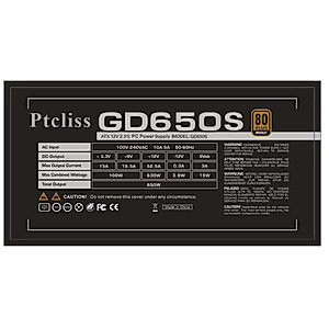 Ptcliss 650W GD650S ATX Gaming PC Power Supply 80+ Bronze PSU Non-Modular Power Supply Flat Black Cables RGB LED Fan