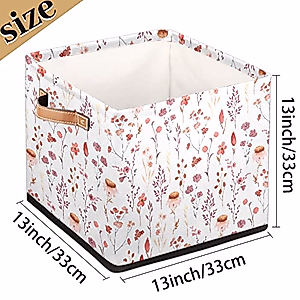 Wildflowers Watercolor Floral Print Storage Basket Bins for Organizing Pantry/Shelves/Office/Girls Room, Spring Flower Storage Cube Box with Handles Collapsible Toys Organizer 13x13