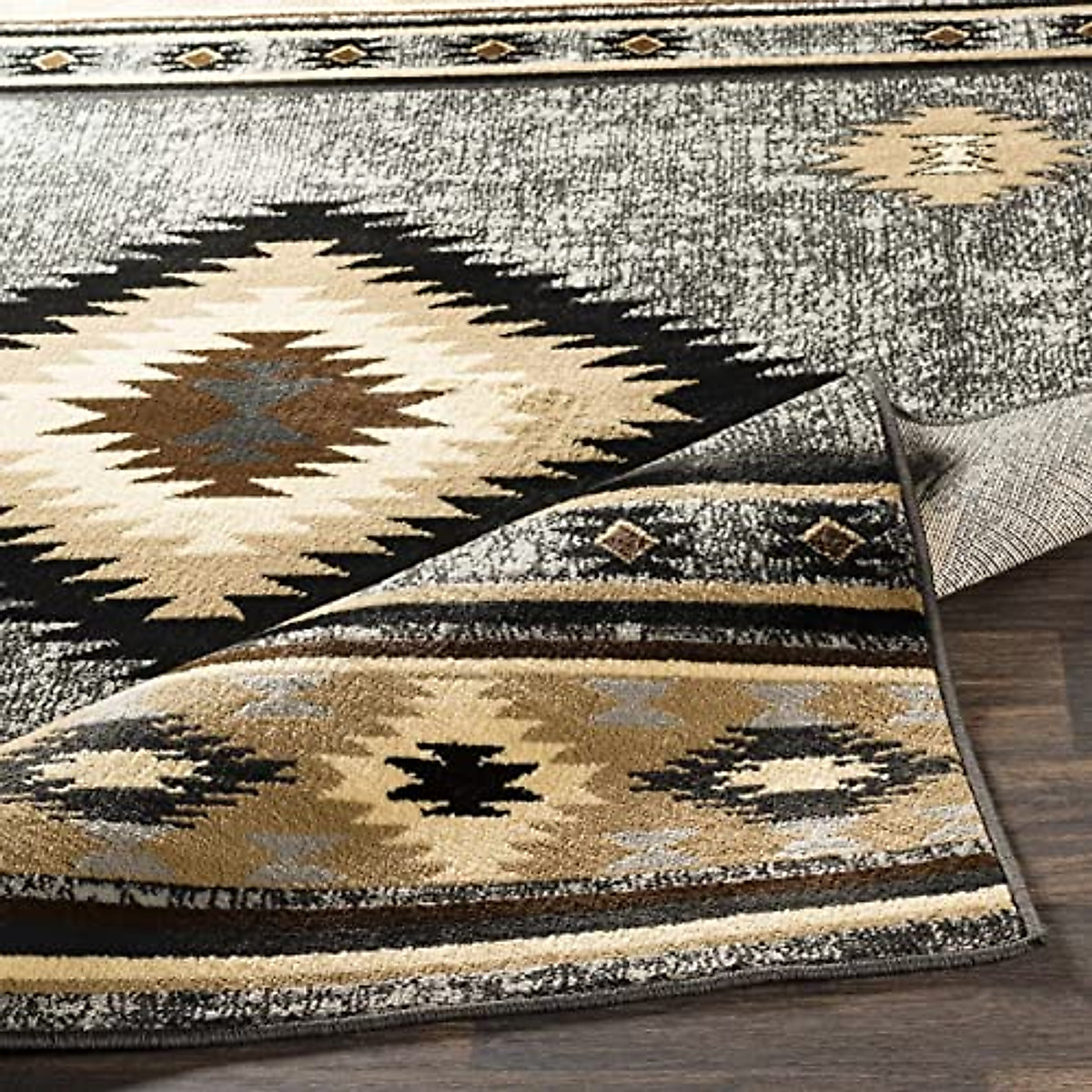 Tuckhome Southwestern Tribal Living Room Bedroom Dining Room Aztec Area Rug - Native American Indian Indie Carpet - Brown, Gray, Black, Beige, Tan - 6'7" x 9'6"
