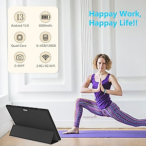 2024 Newest Android 13 Tablet with Keyboard 10 Inch 2 in 1 Tablets, 12GB RAM 128GB ROM 1TB Expand, Quad-Core 2.0GHz CPU Tablet PC, 5G WiFi 6 BT 5.0, 8MP Camera, Google Certified Tableta