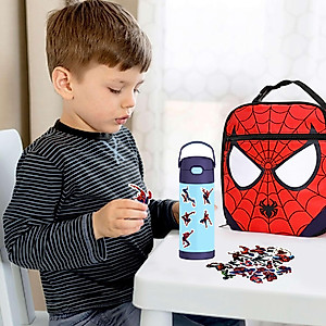 Yeeqoux Spider Lunch Bag with Stickers - 10 Inch Cartoon Superhero Insulated Lunchbox Stickers Large Capacity Waterproof Reusable Lunch Bag Back to School Birthday Gifts for Kids Boys Girls Adults