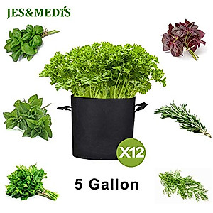 JES&MEDIS 12-Pack 5 Gallon Plant Grow Bags Thick Aeration Non Woven Fabric Flower Vegetable Pots with Handles Garden Container Black (5 Gallon_12 Pack)