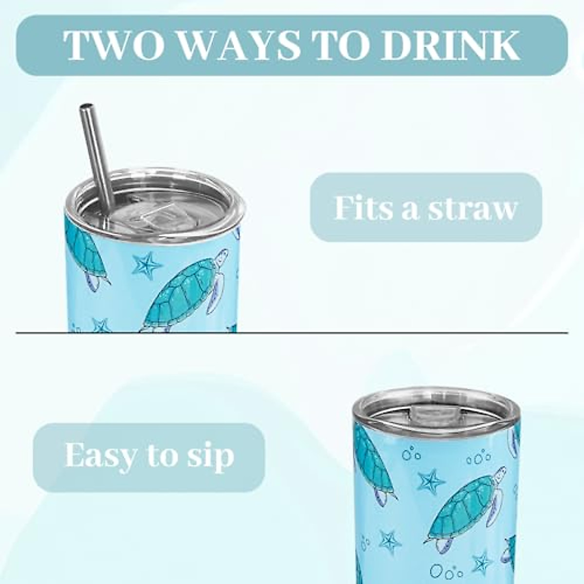 Sea Turtle Tumbler - 20 Oz Cute Turtle Gifts, Coffee Mug Cup Water Bottle for Cold or Hot Drinks