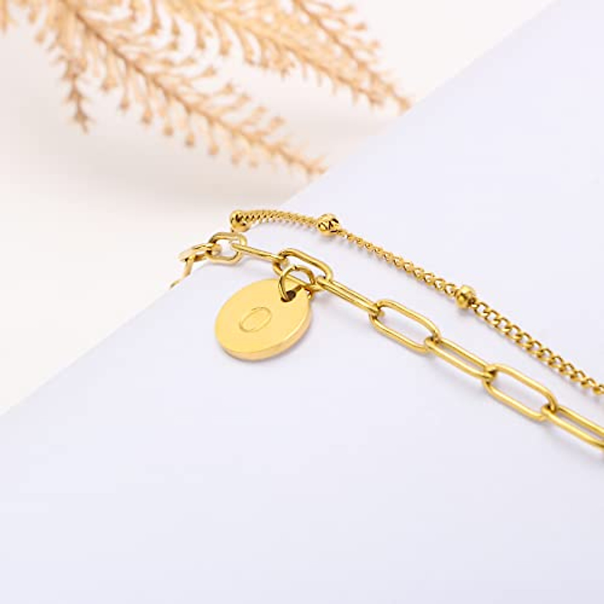 JoycuFF Gold Bracelets for Women 118K Gold Plated Coin Initial Beaded Chain Layered Charm Bracelets Unique Valetien's Day Wedding Gifts for Girlfriend Wife Fiancee Jewelry for Her Letter A