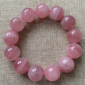 15mm Madagascar Natural Pink Rose Quartz Crystal Big Round Bead Woman Bracelet AAAAA