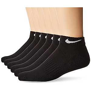 NIKE Unisex Performance Cushion Low Rise Socks with Bag (6 Pairs), Black/White, Large