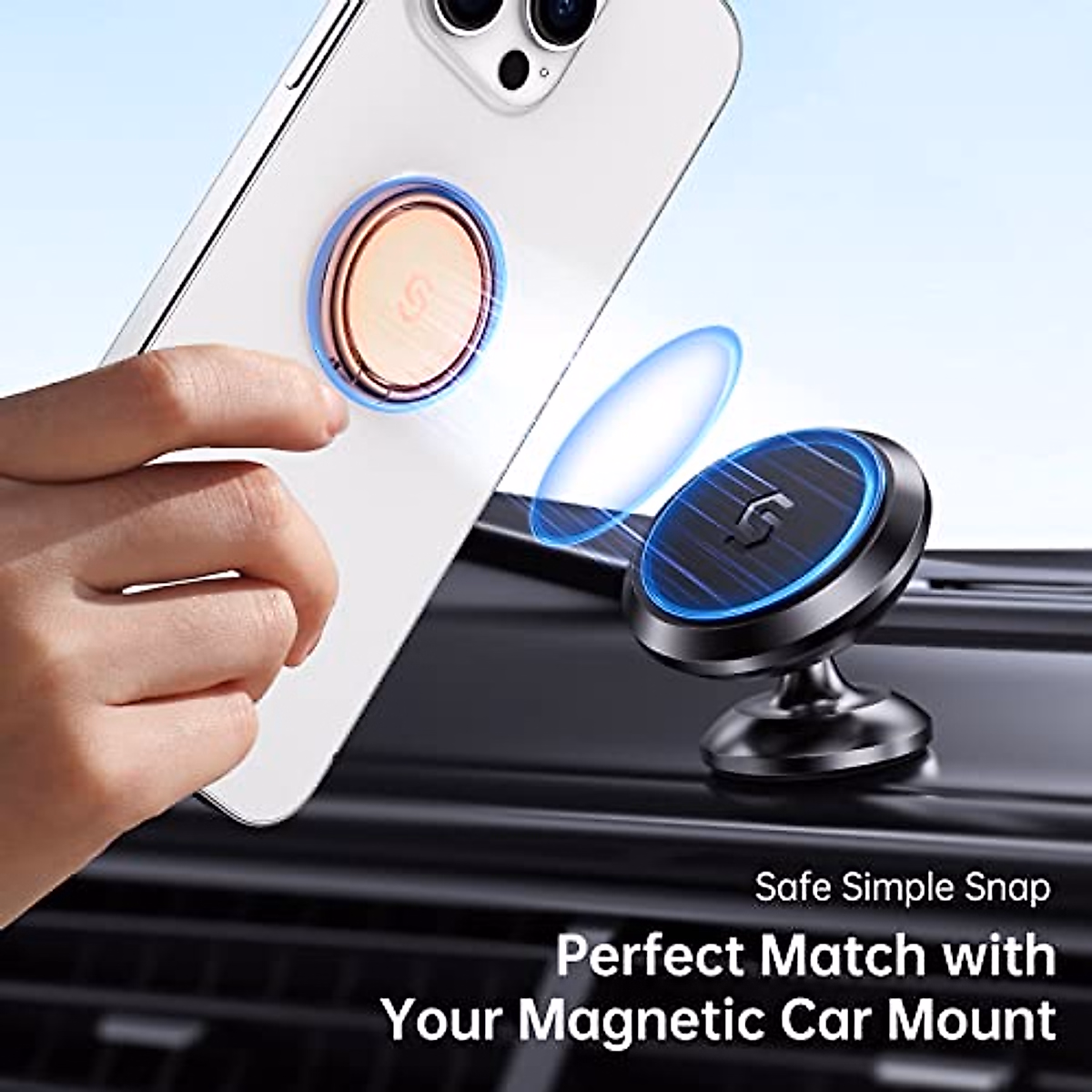 Syncwire Cell Phone Ring Holder Stand, 360 Degree Rotation Finger Ring Kickstand with Polished Metal Phone Grip for Magnetic Car Mount Compatible with iPhone, Samsung, LG, Pixel - Rose Gold