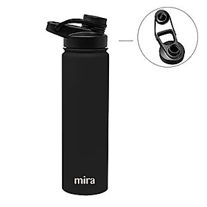 MIRA 24 oz Stainless Steel Water Bottle - Hydro Vacuum Insulated Metal Thermos Flask Keeps Cold for 24 Hours, Hot for 12 Hours - BPA-Free Spout Lid Cap - Black