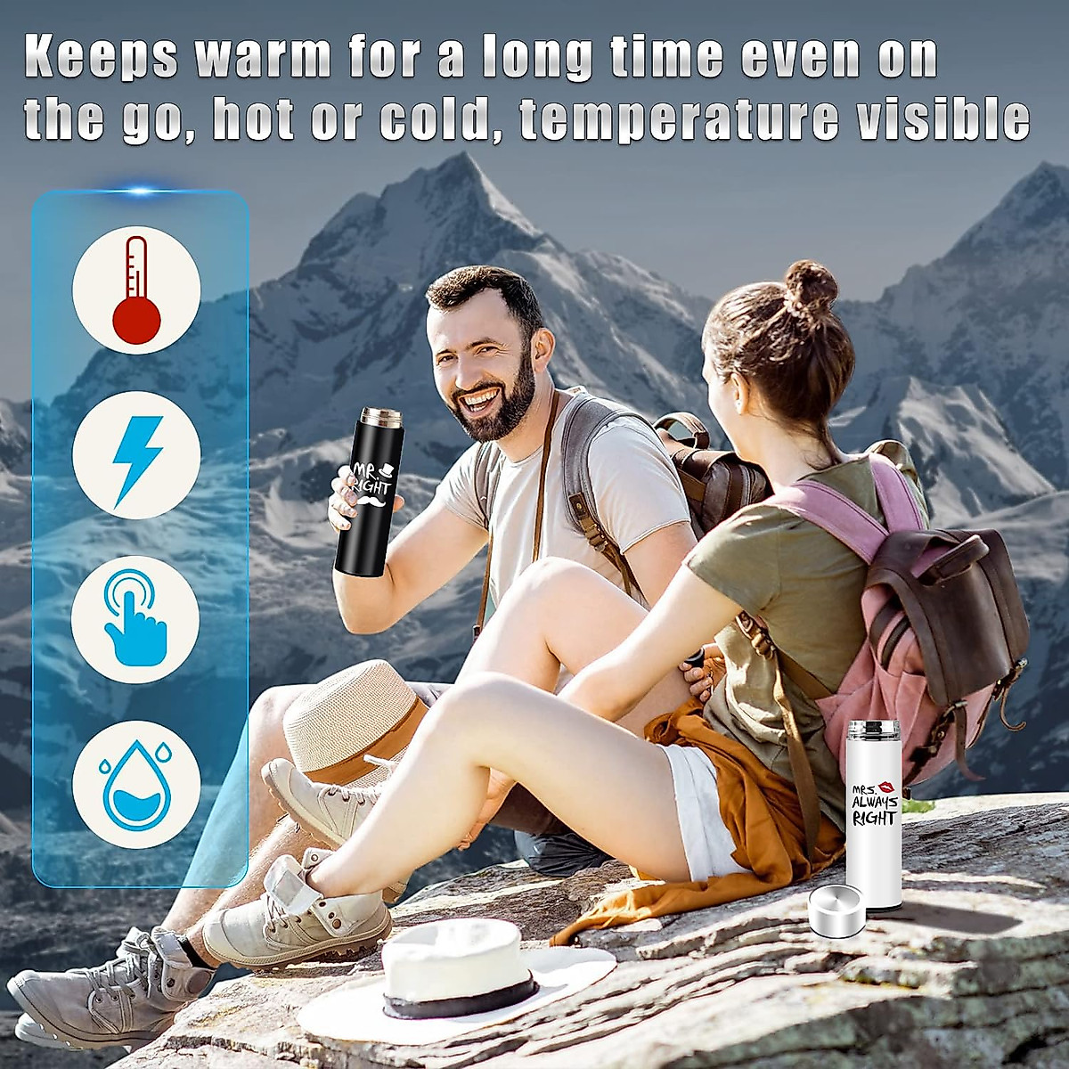 Mr and Mrs Travel Vacuum Tumbler Set - Unique Wedding Gifts For Bride and Groom - His and Hers Anniversary Present - Valentine's day Engagement Gift Idea 15 oz insulated Bottle For Husband Wife