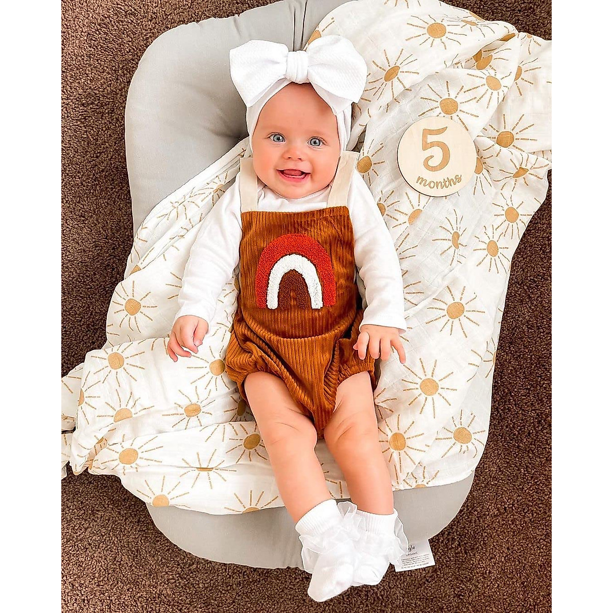 Miaoberry 100% Organic Cotton Baby Muslin Swaddle Blanket Set| Golden Boho Sunrays| Gender Neutral for Boys Girls|Yellow Mustard Orange Sun Rays| Hospital Newborn Receiving Blanket