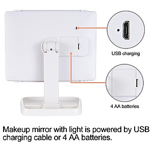 Make up Mirrors Lighted Magnifying Stand up 1x/2x/3x Mirror With Lights For Vanity Desk,Foldable LED Beauty Mirror With 3 Color Lighting Modes Touch Control Portable for Personal Mirrors,White