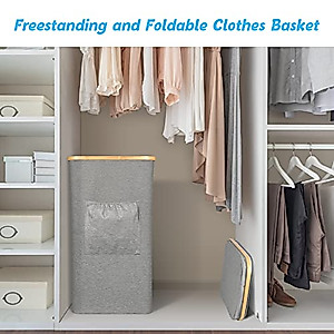 GLCONN Tall Laundry Basket with Lid, Inner Bag - 105L Large Laundry Hamper Bathroom Clothes Basket - Collapsible Storage Bin Grey Basket for Clothes, Toys, Dorm, Living Room, Bedroom Organizer