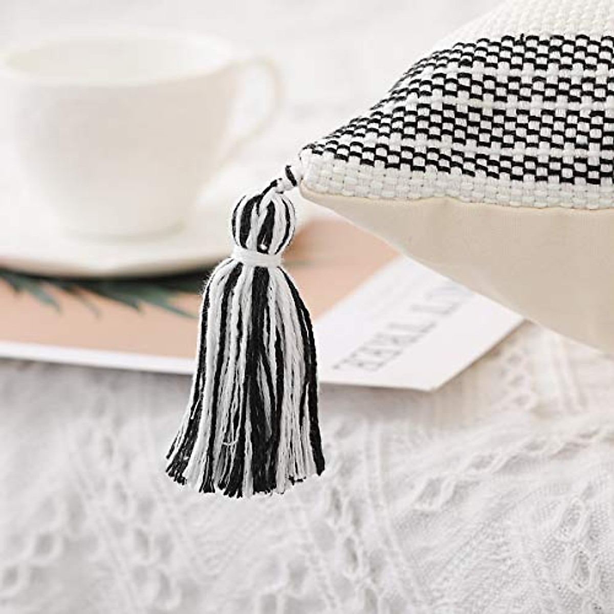 SEEKSEE Black and White Stripes Hand-Woven Rectangular Waist Throw Pillow Covers, Stylish Modern Minimalist Design for Sofa, Bedroom, Living Room(Lumbar 12 x 20 Inches,1PC)…