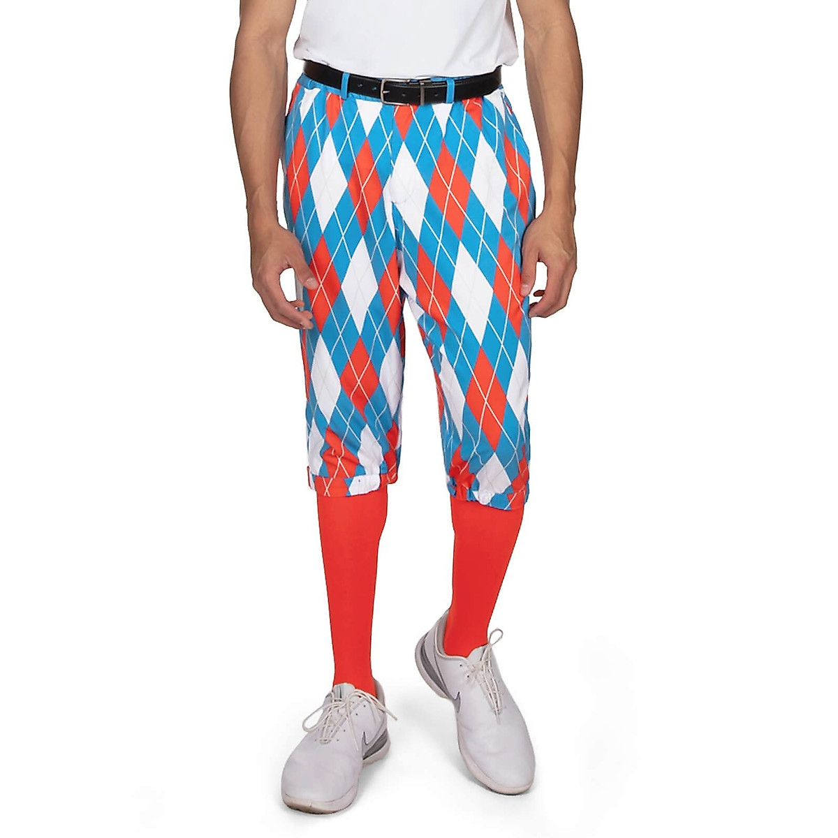 Tipsy Elves Blue Men's American Flag Argyle Golf Knickers w/Red Golf Socks - USA Golf Pants Size Medium
