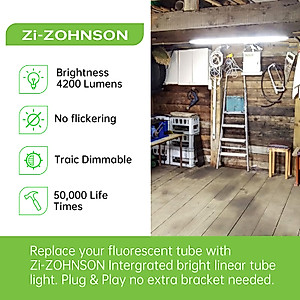 Zi-ZOHNSON 6Pack 4FT LED Shop Light for Workshop, 30W 5000K T8 LED Tube D-Shape Integrated Linkable Shop Lights for Garage, Striped Cover