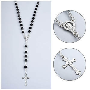 FLAFARY Rosary Set, First Communion Rosary for Girls and Boys, Rosary Beads Catholic for Men, Women and Kids Pack in Holy Cup Metal Gift Box, Rosary Necklace as Gifts (Black)