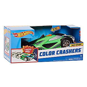 Hot Wheels Color Crashers Mach Speeder Vehicle, 10-Inch Green Motorized Car with Lights and Realistic Racing Sounds, Kids Toys for Ages 3 Up