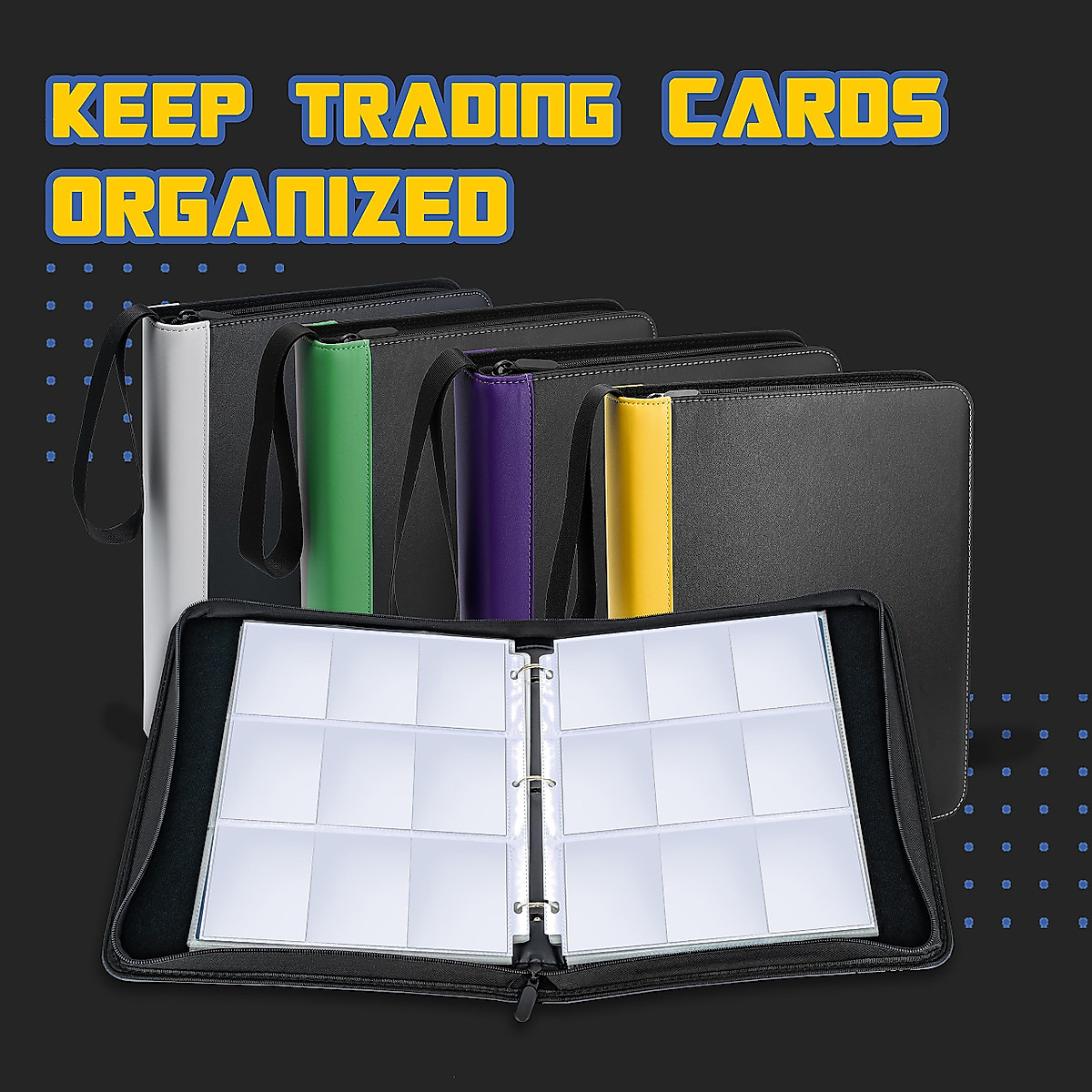 CLOVERCAT 9 Pocket Waterproof Trading Card Binder, Trading Album Display Holder, Expandable, 720 Double Sided Pocket Album, Compatible with Gaming Cards, Yugioh, MTG and Other TCG