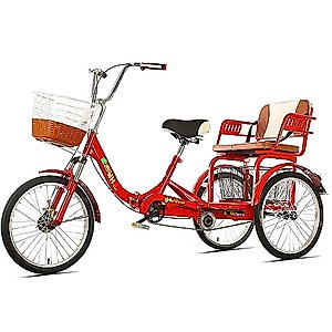 MENGYY Adult Tricycle Folding for Seniors Comfortable seat 3 Wheel Bicycle with Shopping Basket Double Chain 20 Inch Shock Absorber Front Fork Parents and Children Maximum Load 200kg (red) 27*27*17