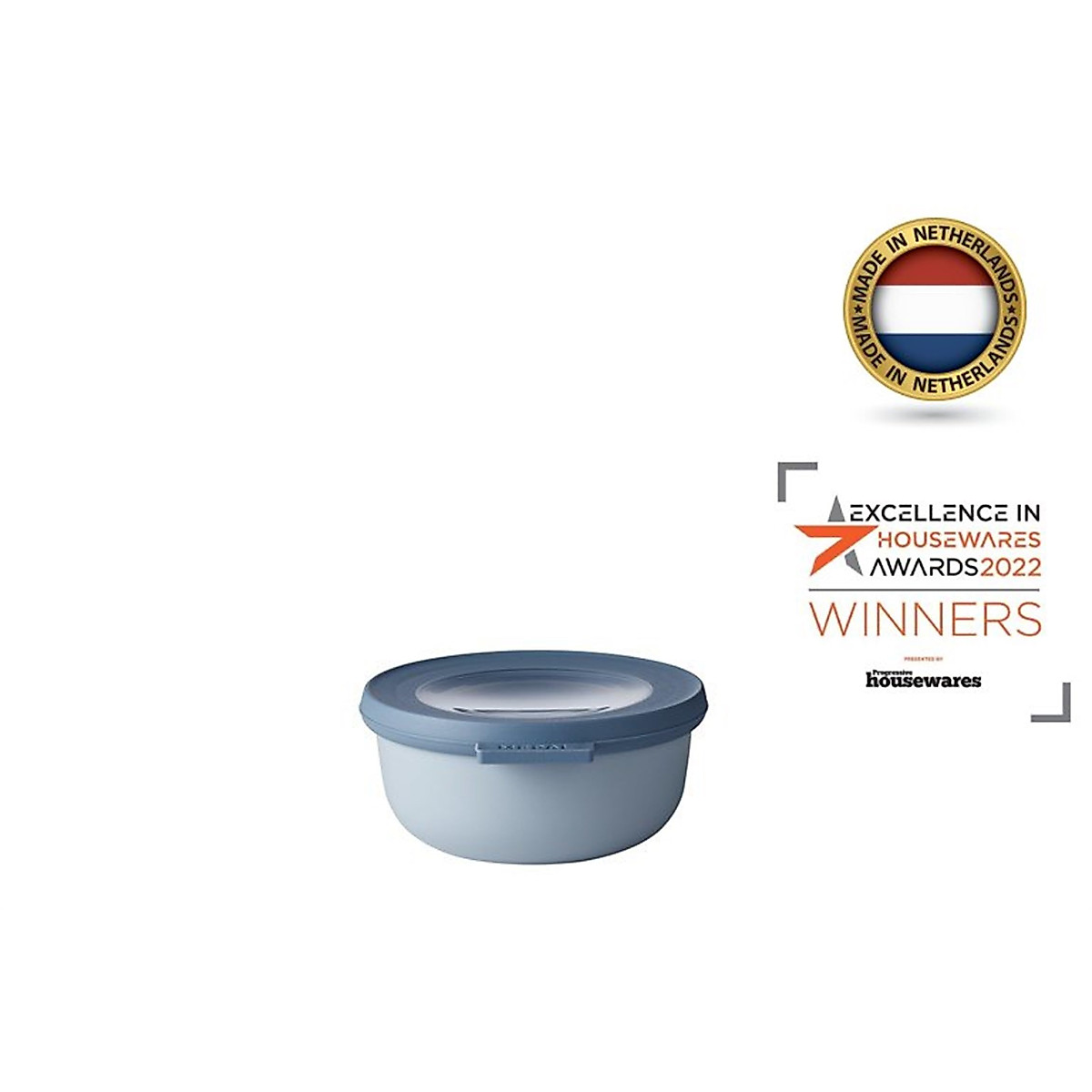 Mepal Rosti Cirqula Multi Food Storage and Serving Bowl with Lid, Low Bowl-11oz, Nordic Blue