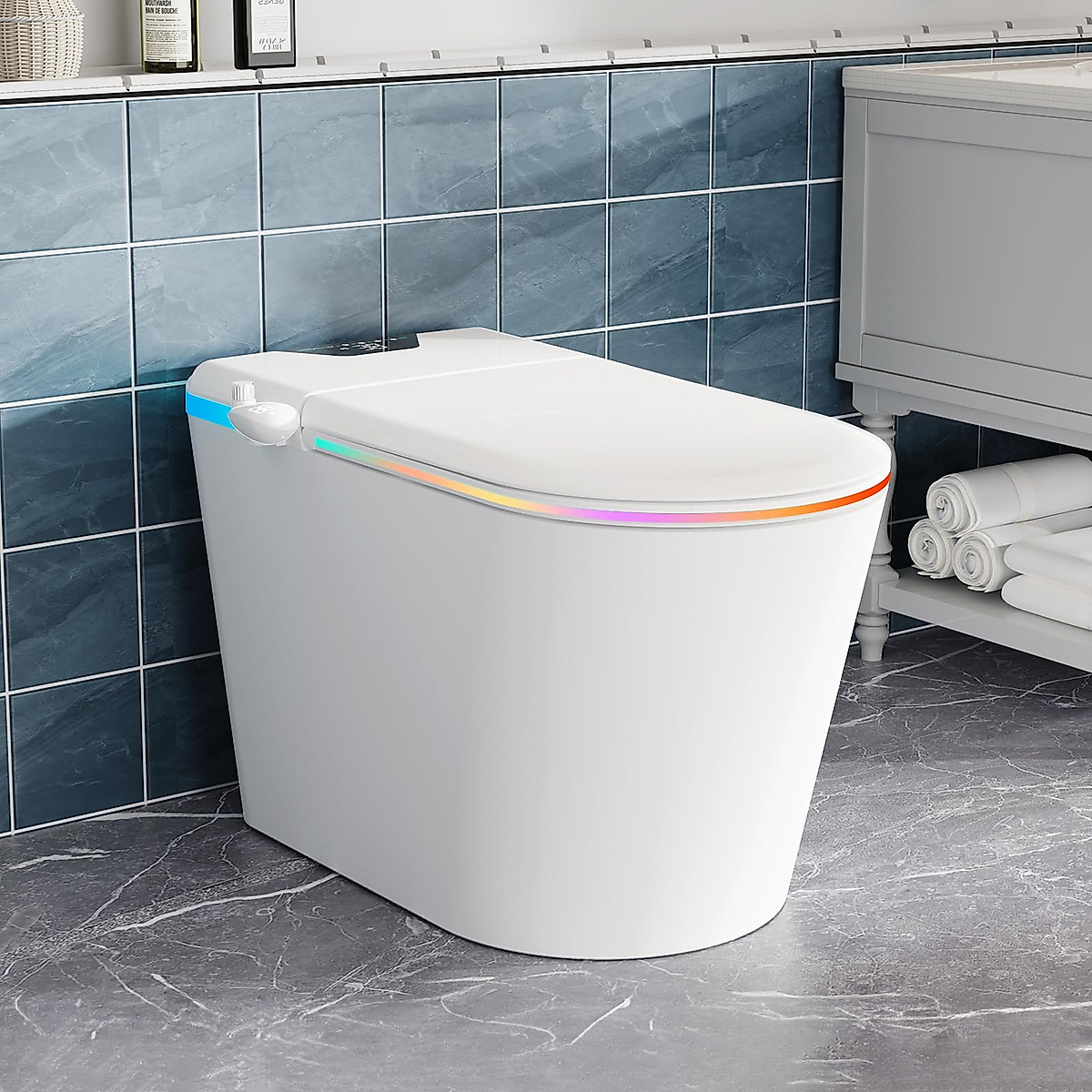 LDian Tankless Smart Toilet With Bidet Built In,Heated Toilet Seat One-piece Bidet Toilet Seat, Auto Flush, Auto Open & Auto Close, Warm Water and Dryer, Wireless Remote Control