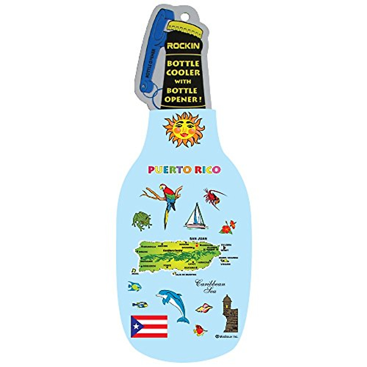 Bottle Cooler Puerto Rico Souvenir Gifts Beer Bottle Sleeve with Bottle Opener, Cool Souvenir Gifts for Men & Women Neoprene Beverage Beers Sleeve (PUERTO RICO)