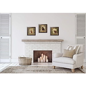 Rustic Cabin Moose Bear and Buck; Lodge Decor; Three 12x12in Brown Framed Prints, Ready to Hang!