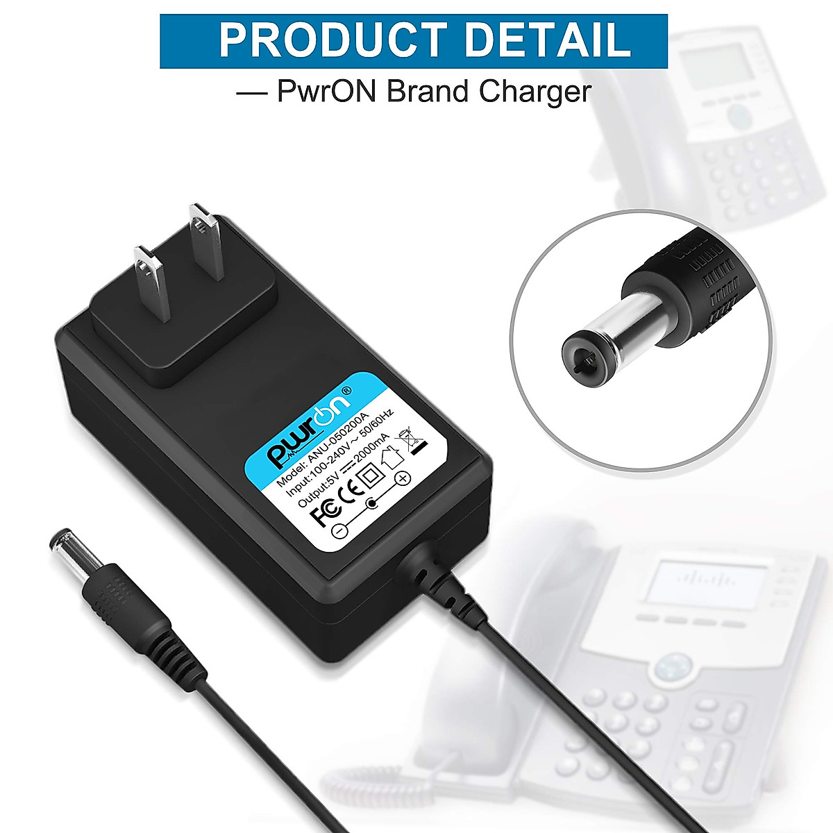 PwrON 5V Power Supply Adapter for Cisco IP Phones SPA500, 501G, 508G, CP500, SPA900, SPA504G, SPA303, SPA922, SPA942 and SPA962, Cisco SPA Series Phones Charger Power Cord