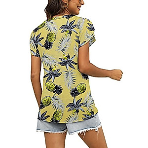 NANYUAYA Womens Summer Tops 2023 V Neck Floral Print Casual Tees Petal Sleeve Tunics T Shirts
